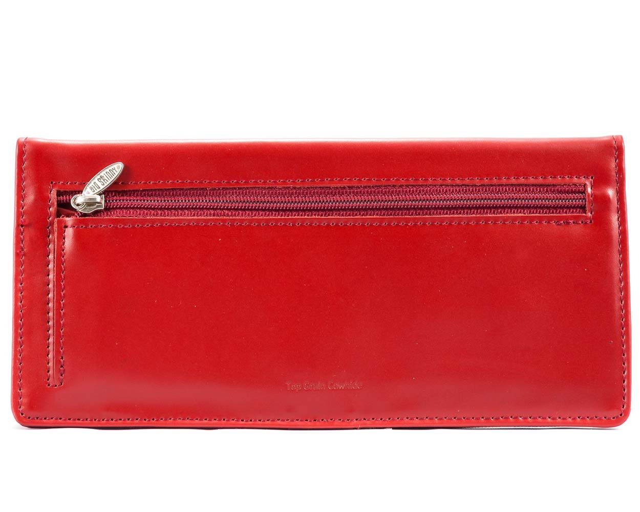 Big Skinny Women's Executive Leather Bi-Fold Checkbook Slim Wallet, Holds Up to 40 Cards, Red