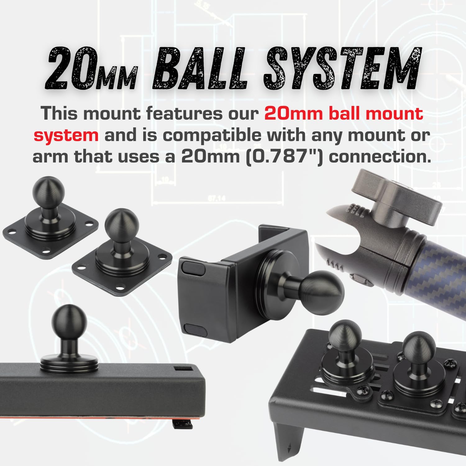 Bulletpoint Mounting Solutions DiabloM6 Magnetic Cell Phone Mount Compatible with iPhone and Android Smartphones - 20mm Attachment Ball - Metal Plate attaches to Device