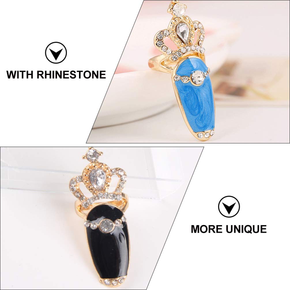 Beaupretty 4 Pcs Finger Nail Rings, Luxury Crystal Rhinestone Fingernails Ring Fashion Crown Knuckle Nail Rings Decoration Tip for Women