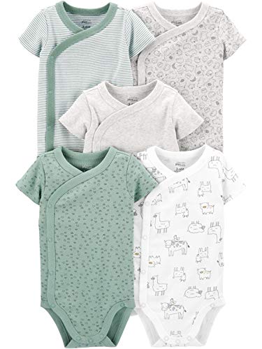 Simple Joys by Carter's Unisex Babies' Short-Sleeve Side Snap Bodysuit, Pack of 5, Forest Animals/Sheep/Stars/Stripe, 0-3 Months