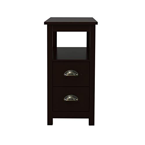 CEMKAR End Table Narrow Nightstand with Two Drawers and Open Shelf Bedside Table, Small Side Table End Table Next to The Sofa,for Bedroom Living Room (Brown)