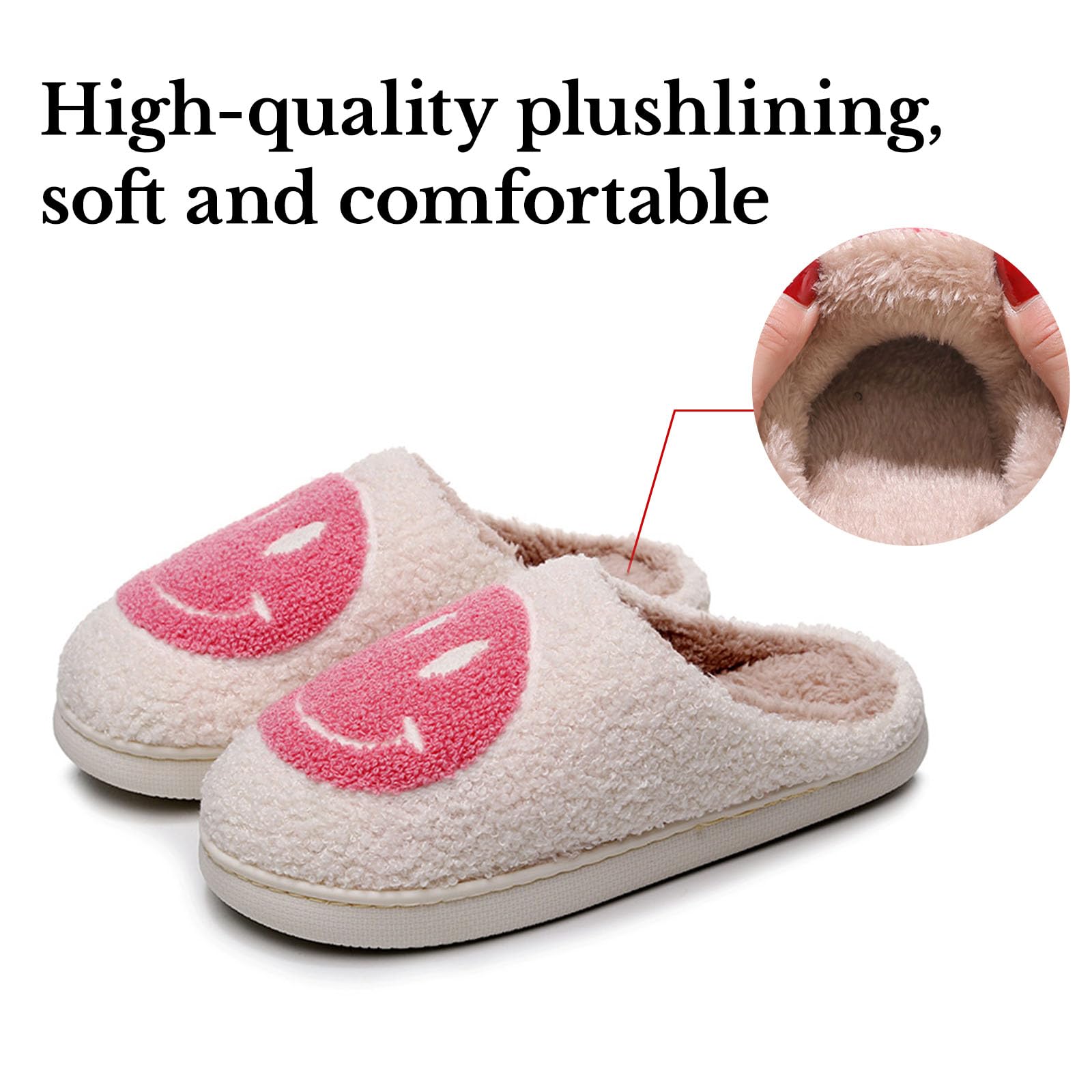 Beishani Smiley Face Slippers for Women, Cozy Smiley Slippers Fluffy Retro Preppy Slippers Comfy Happy Face Slippers Soft Slippers for Women
