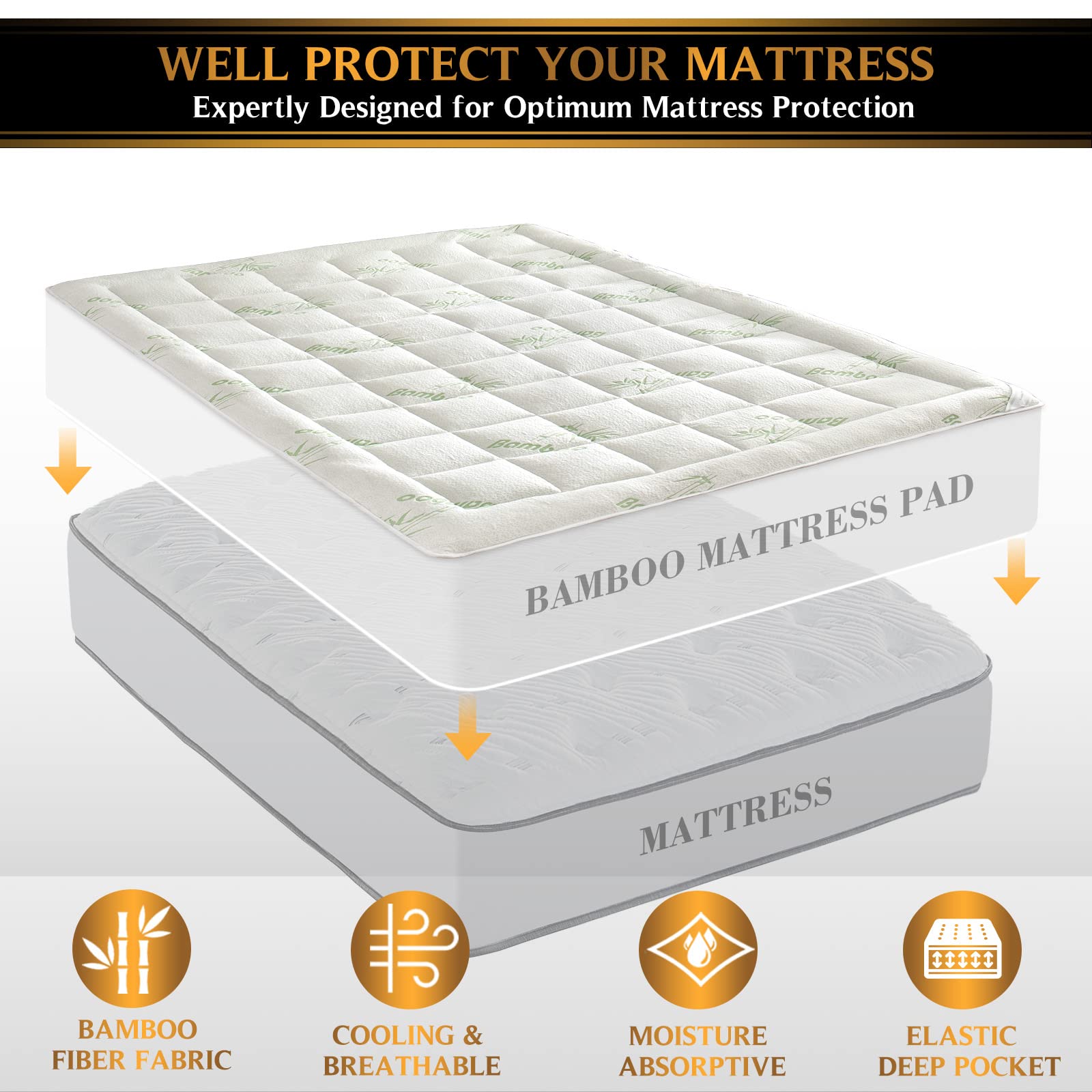 Mattress Pad Twin Size, Cooling Mattress Protector Pillow Top Cover Pad with 6-22 Inches Deep Pocket, Breathable Mattress Cover with Down Alternative Fill (39x75)