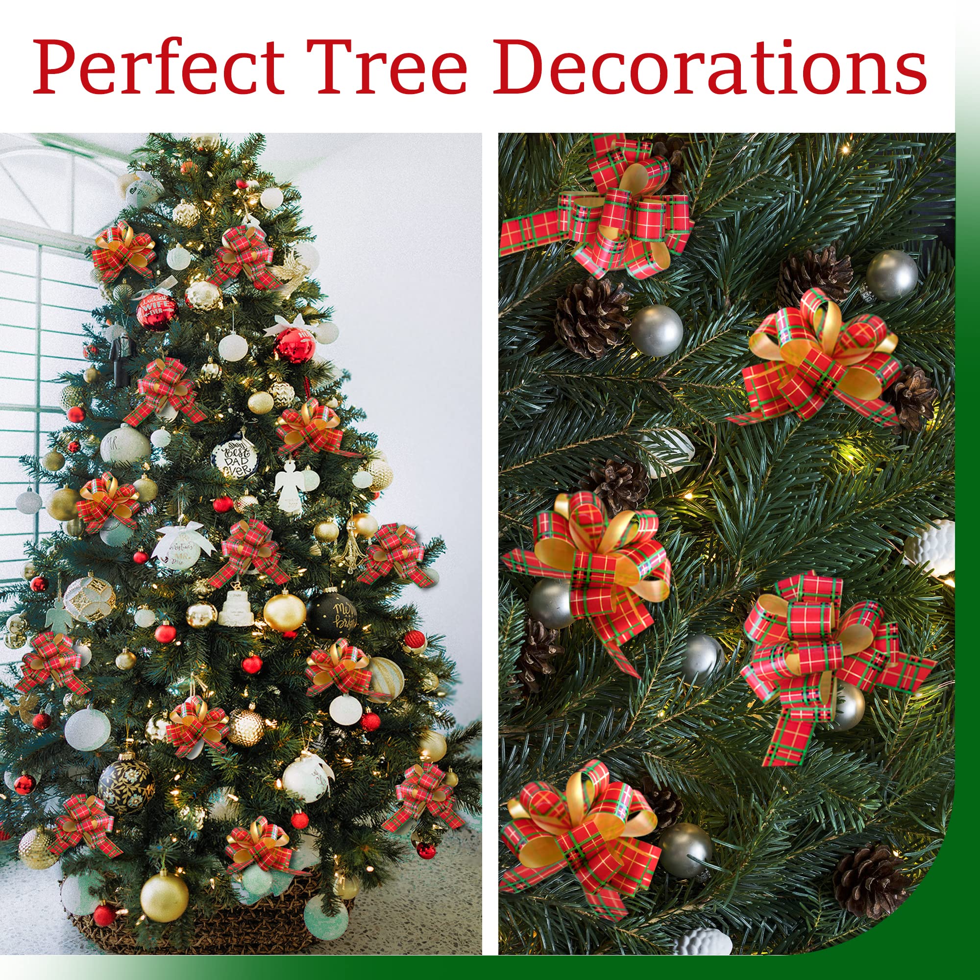 Eye-Catching Xmas Pull Bows for Easy Gift Wrapping with Ribbon - 5" Wide Wrap Bows for Christmas Tree Decoration, Holiday Décor, Present Wrapping, Baskets, Birthday, Easter - 12 Green & 12 Red Bows