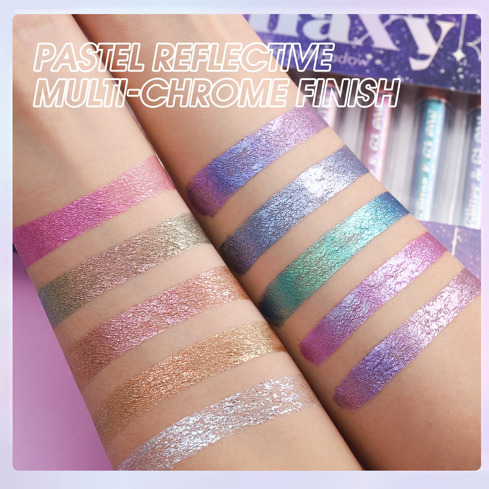 BestLand Liquid Glitter Eyeshadow Set, Multichrome Glitter Shimmer Eye Looks Waterproof Long Lasting Quick-Drying Sparkling Eye Shadow Liquid Highlighter Christmas Makeup Kits (Magic Color)