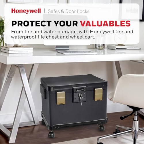 Honeywell Safes & Door Locks - Large Safe Box Chest for Home - Waterproof & Fireproof Safe with Wheels - Fits Letter, Legal & A4 Files - Strong ABS Plastic Document Safety File Box - 1.06 Cu - 1112W