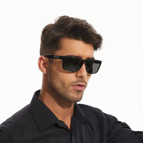 Bnus italy made corning real glass lens polarized sunglasses for men women shades (B7066 Shiny Black/Grey polarized, Glass Lens)