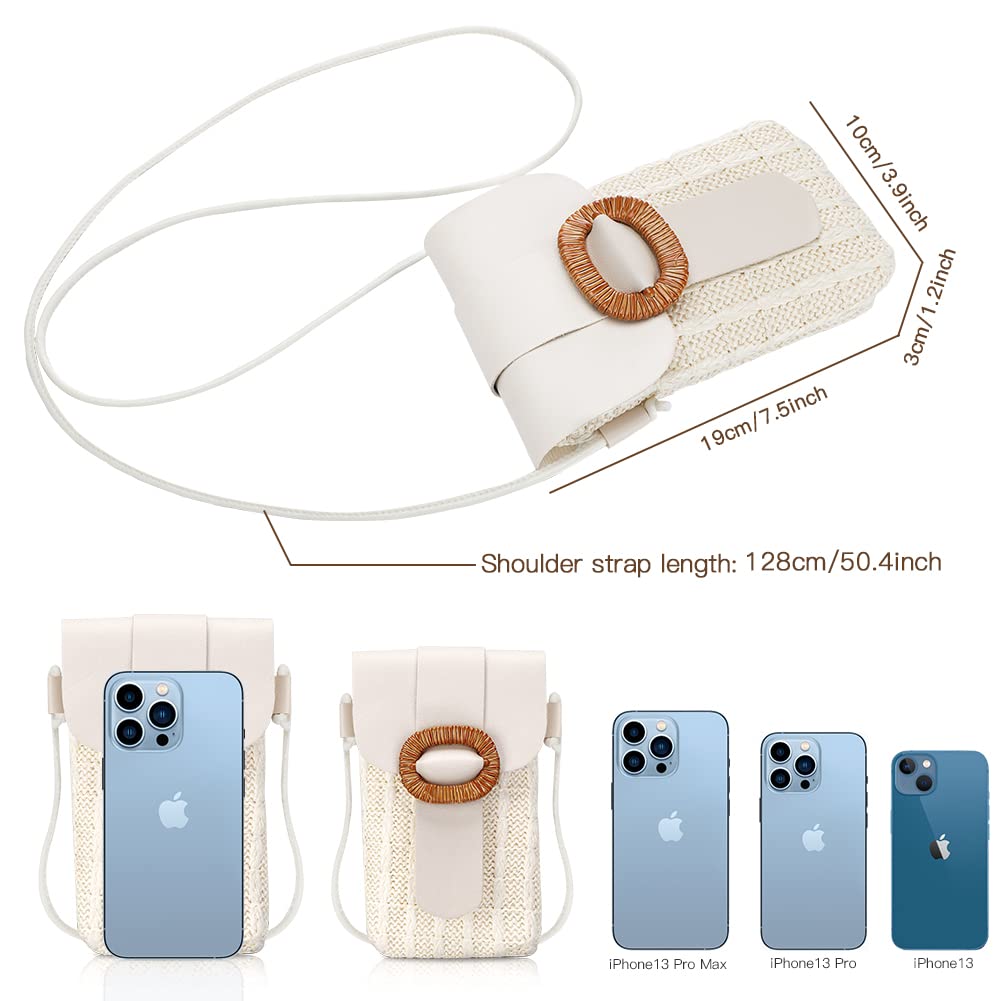 Soleebee Boho One Shoulder Crossbody Phone Bag Small Shoulder Bag Mini Wallet for Women Storage Bag Woven Leather Trim Phone Bag, Oval