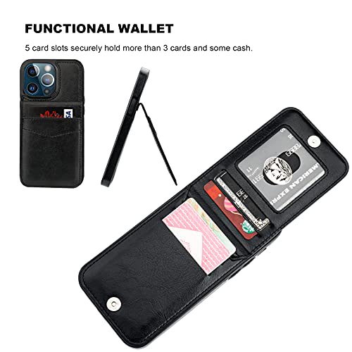 KIHUWEY Compatible with iPhone 13 Pro Case Wallet with Credit Card Holder, Premium Leather Magnetic Clasp Kickstand Heavy Duty Protective Cover for iPhone 13 Pro 6.1 inch(Black)