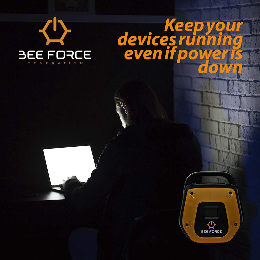 BEE FORCE New Portable Solar Generator and Power Bank 300Wh Battery Capacity, 600W Peak Power, 300W Continuous Power. Power Station for Camping Trips, Emergencies, CPAP Devices, Power Storage.