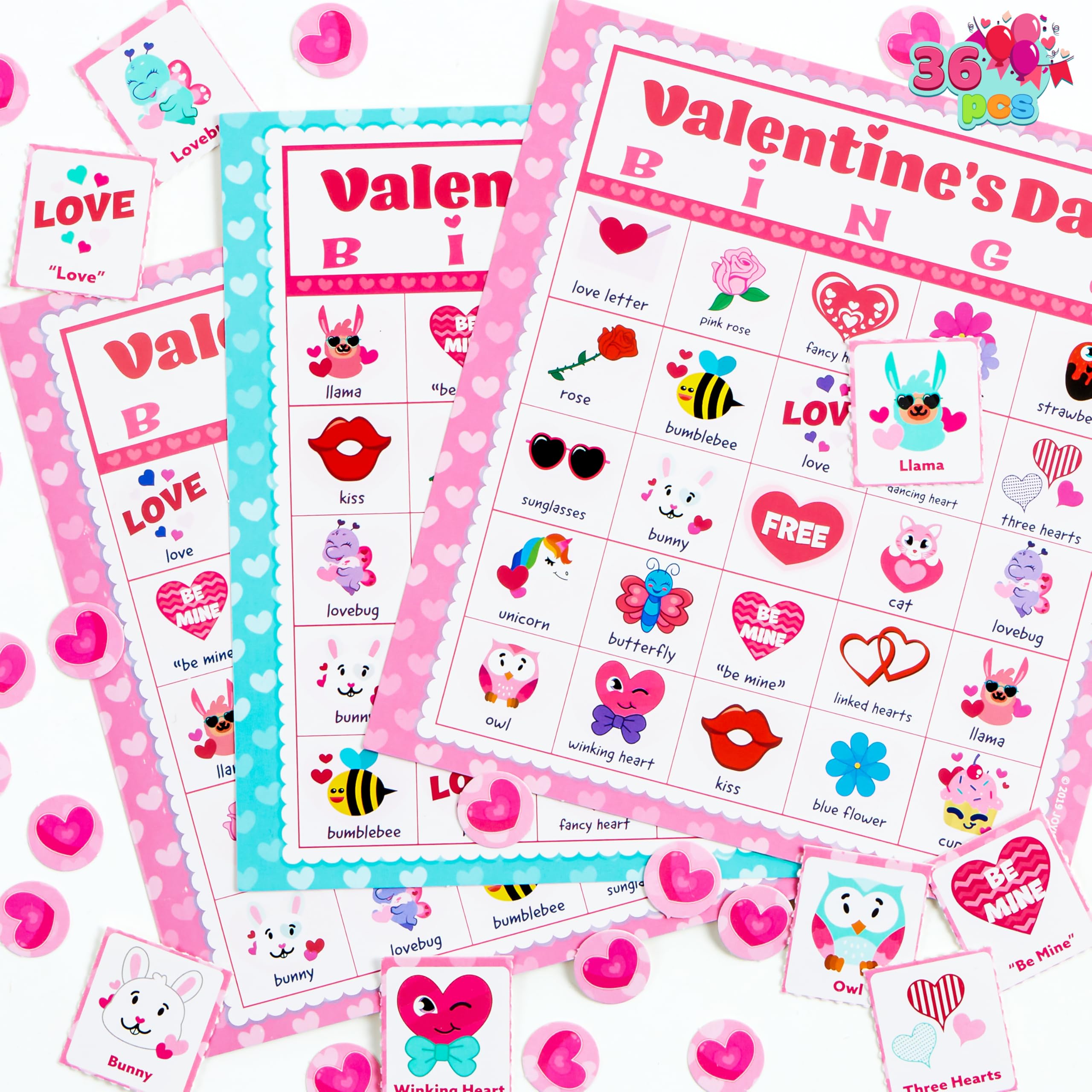 JOYIN 36 Players Valentines Day Bingo Cards (5x5) for Kids School Classroom Exchange Gift Rewards, Valentineās Fun Party Games, Indoor Family Activities