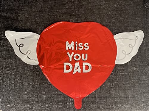 Miss You Dad Heavenly Balloons heart shaped with angel wings (Red)