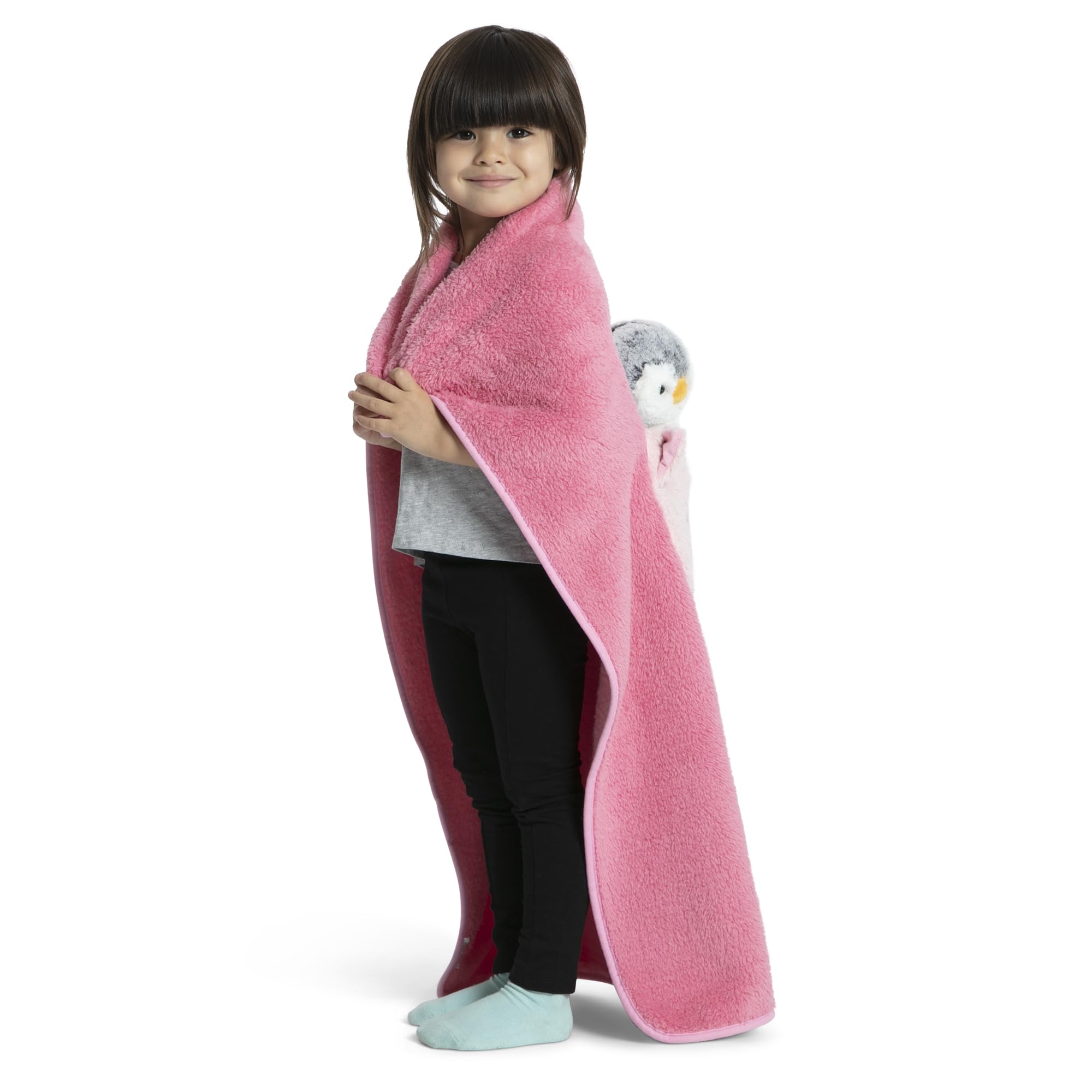 Delta Children Personalized Sherpa Throw Blanket with Storage Pocket for Kids, Magenta Cat