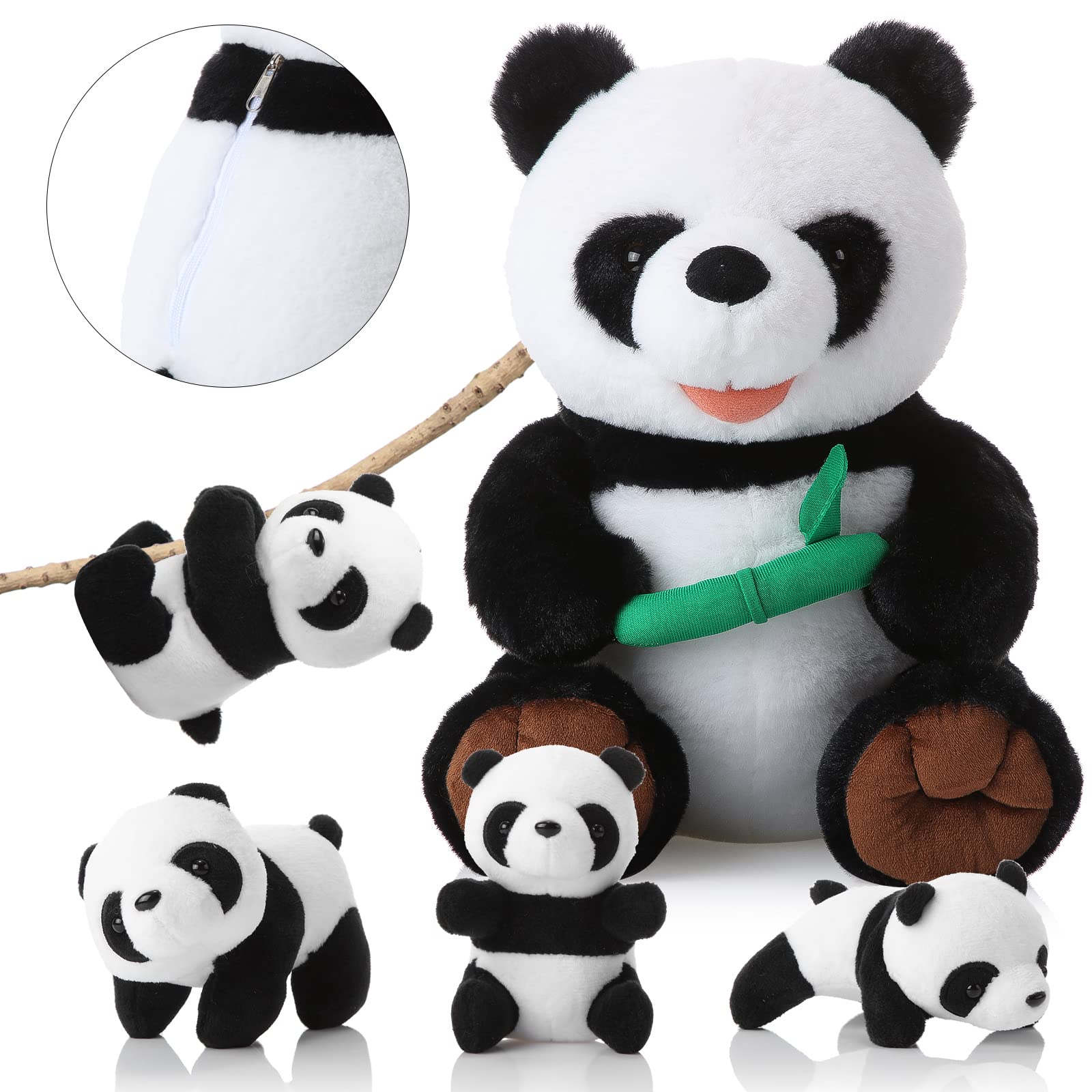 Skylety 5 Pcs Panda Stuffed Animal 14 Inch Mommy Panda Plush Pillow with 4 Baby Small Pandas Soft Panda Plush Set Gift for Christmas Birthday Party Favors(Classic Style)