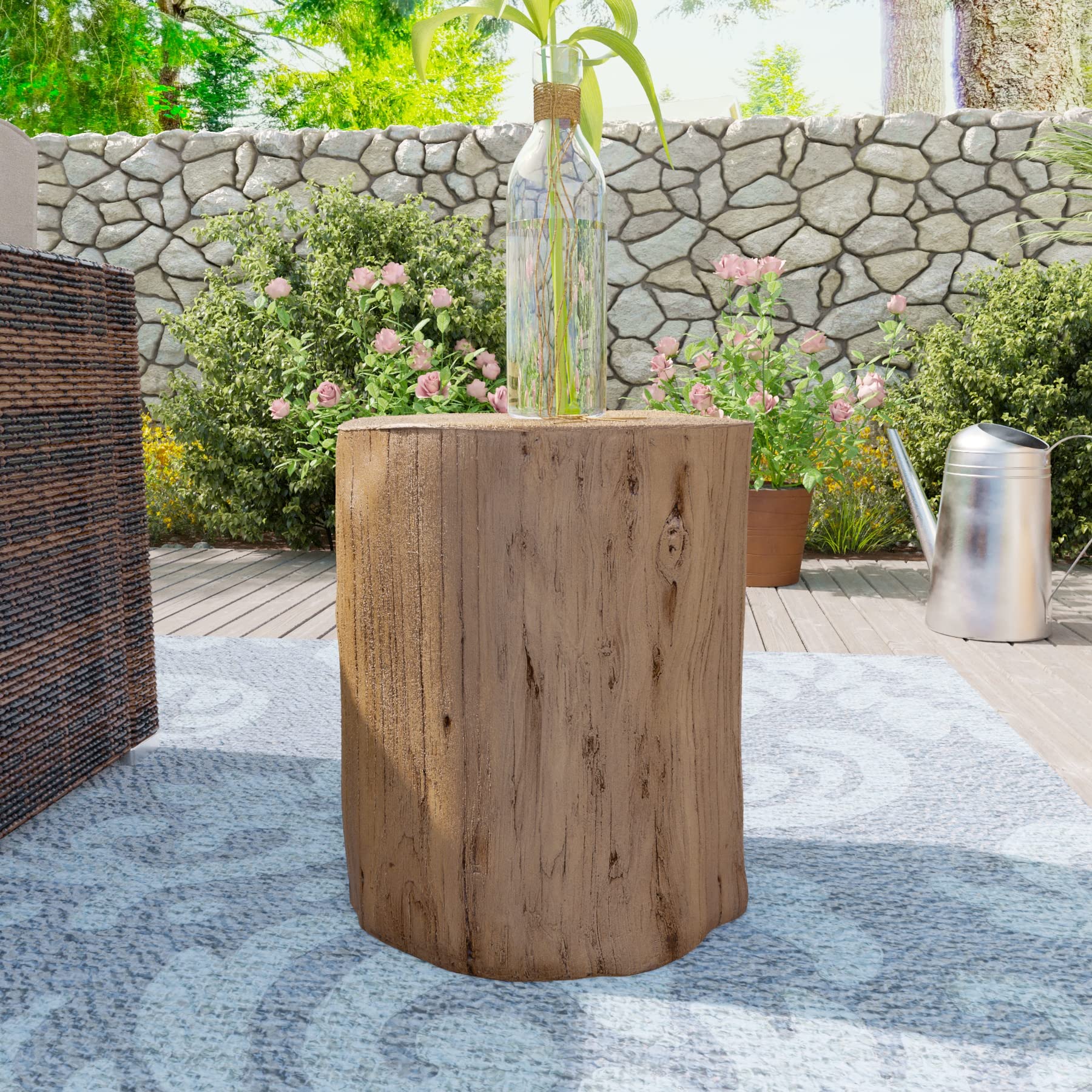 AQUILLA Rustic Stump Side Table, Brown Wood-Look End Table, Stump Accent Side Table Stool for Living Room