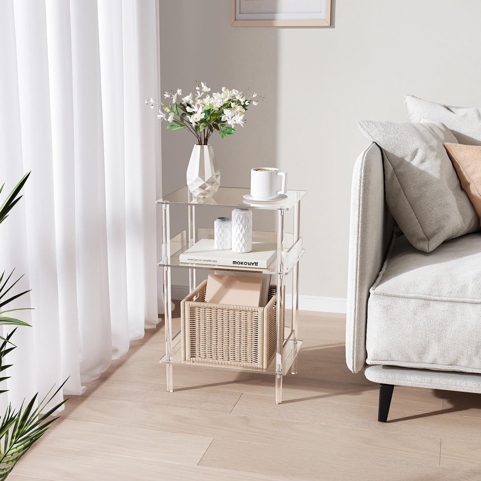 Aquiver 3-Tier Acrylic Nightstand - Small Clear Bedside Table - End Table/Side Table for Bedroom - 15.6'' L x 11.6'' W x 23.7'' H