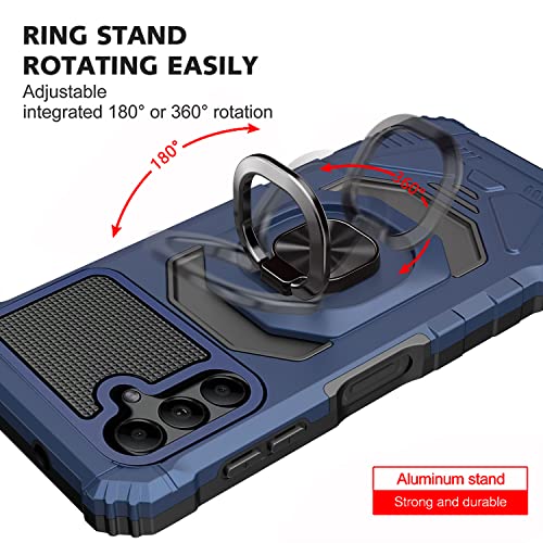 MLDWH for Samsung Galaxy S23 Phone Case with Tempered Glass Screen Protector, Ring Kickstand for Magnetic Car Mount, Heavy Duty Shockproof Cover for Samsung Galaxy S23 (Blue)