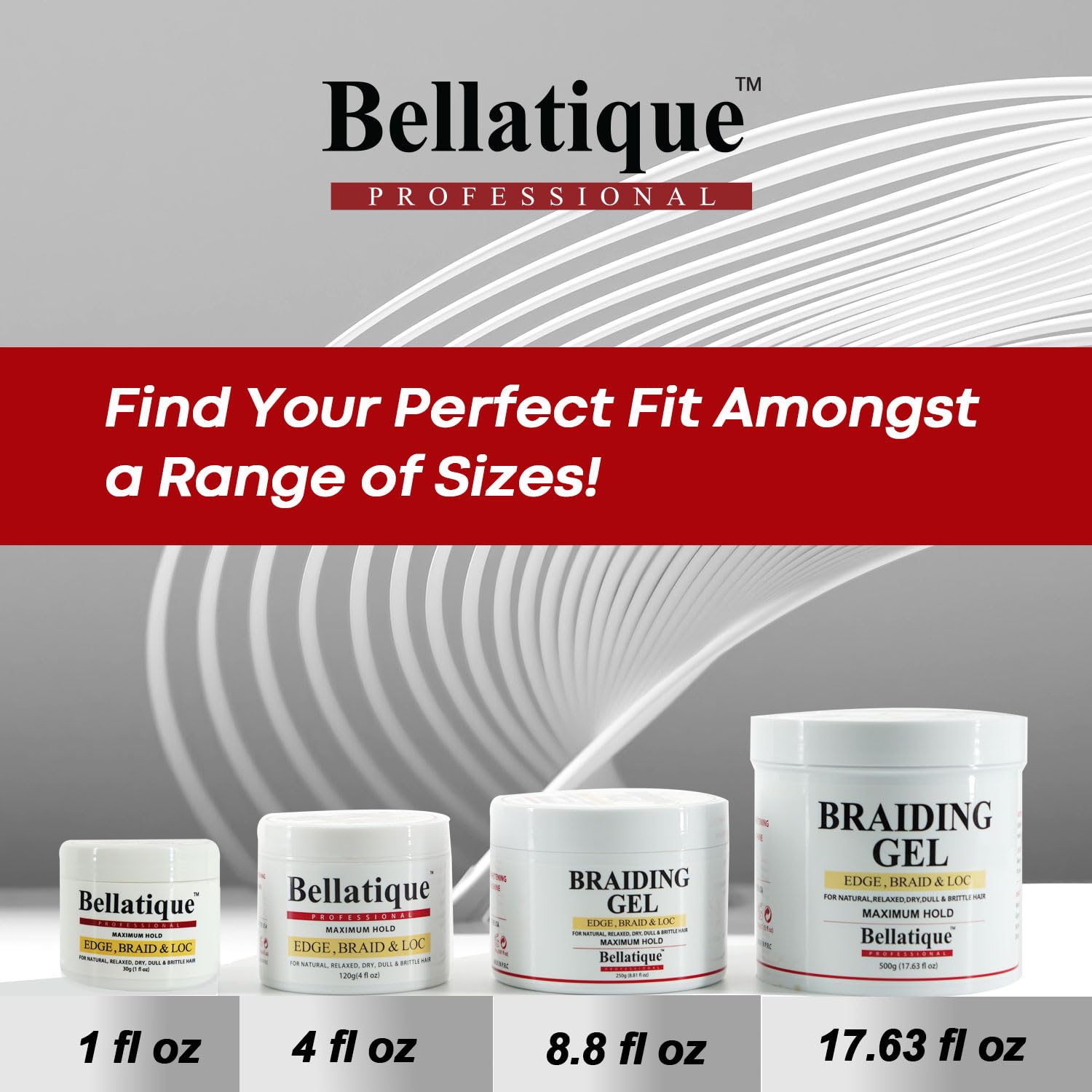 BELLATIQUE Professional Braiding Gel Maximum Hold Gel for All Hair Types (8.81 Oz) - No Flaking, No Whitening, Fast Drying, High Shine, Lasts Up to 48 Hrs