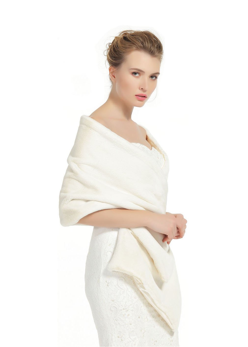 BEAUTELICATE Women Shawl Wrap Faux Fur Shrug Stole Scarf Winter Bridal Wedding Cover Up