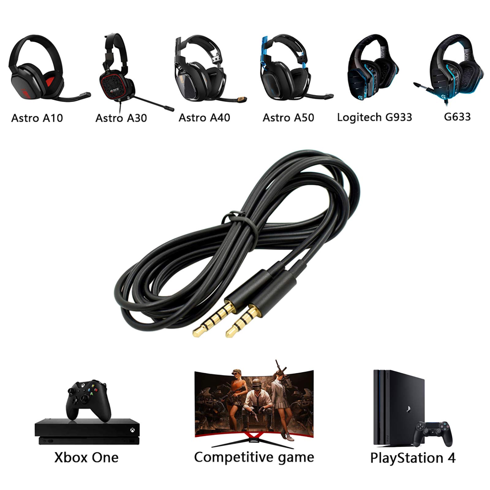 JAINTA A10 A40 Replacement Cable Compatible with for Astro A10 A40 A30 A50 Headsets Cord Lead Compatible with Xbox One Play Station 4 PS4 Headphone Audio Extension Cable (6.5 Feet)