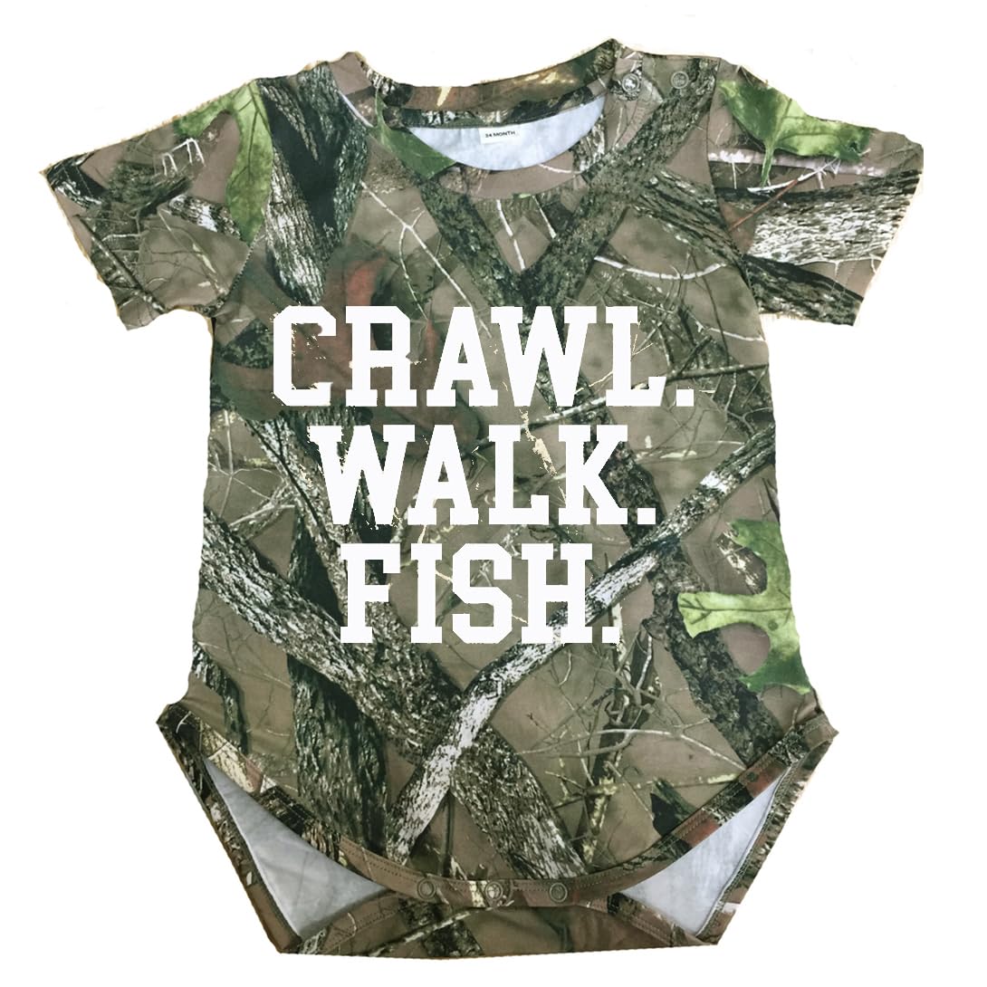 Southern Designs Crawl Walk Fish Camo Baby Body Suit - Hunting Baby Clothing or Gift - 6 Month