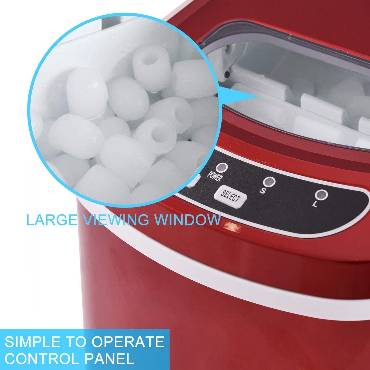 VGAZE Red Portable Compact Electric Ice Maker Machine Mini Cube 26lb/Day