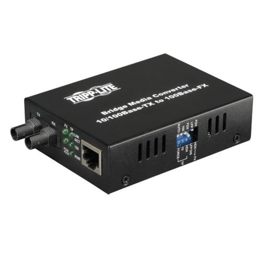 Tripp Lite Network Copper RJ45 Ethernet to Fiber ST Duplex Multimode Extender Media Converter, 1310nm Wavelength, 10/100 Mbps, Extend up to 1.2 Miles / 2 Km, 2-Year Warranty (N784-001-ST)