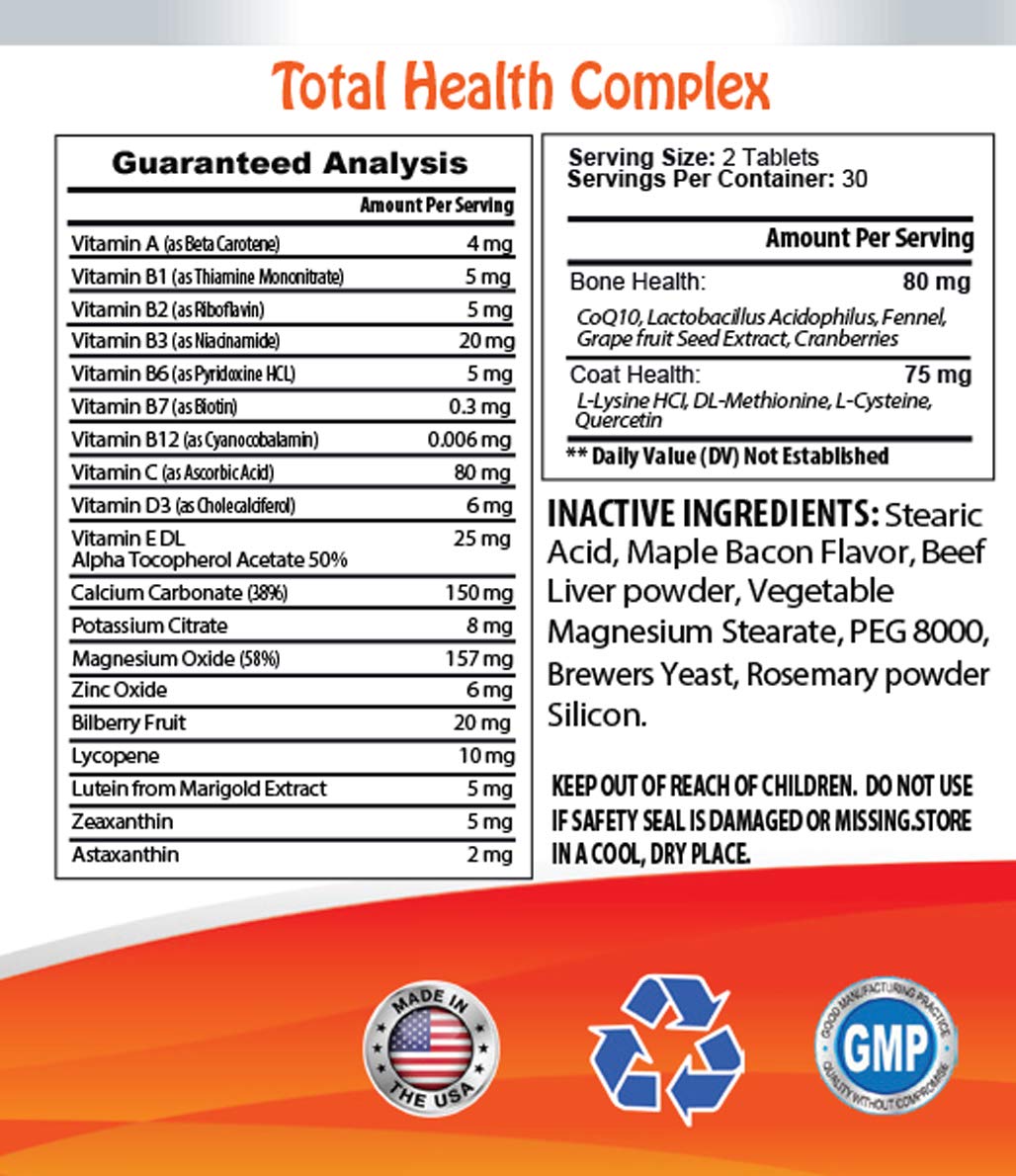 Dog Urinary Care - Pets Total Health Complex - Dogs and Cats - Best Hair Skin Eye Teeth Nail Urinary Support - Dog Vitamin e - 1 Bottle (60 Tablets)