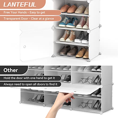 LANTEFUL 10 Tiers Tall Shoe Rack 20 Pair Shoe Organizer Narrow Shoe Rack with Door Portable Shoe Storage Cabinet with Hooks Sturdy Plastic White Shoe Rack for Entryway and Bedroom