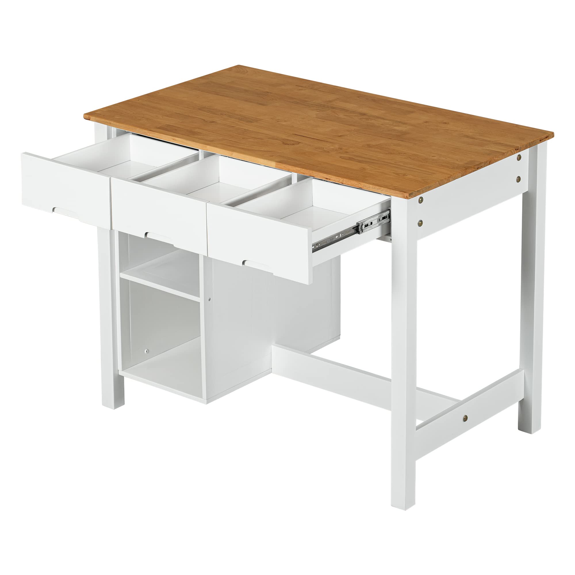 Bellemave 3 Piece Kitchen Island with Seating for 2 Counter Height Dining Table Set with Storage Farmhouse Wood Bar Table with Stools Small Breakfast Dinner Table and Chairs, White