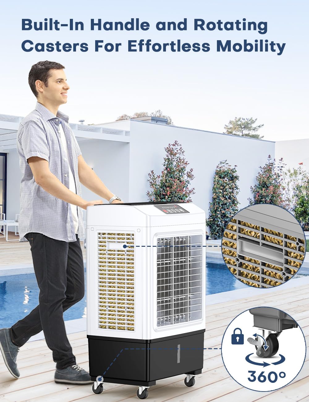 BALKO Evaporative Air Cooler, 2100CFM Windowless Air Conditioner w/7H Timer & Remote, 7H Timer & Remote, Portable for Room Garage Patio Black