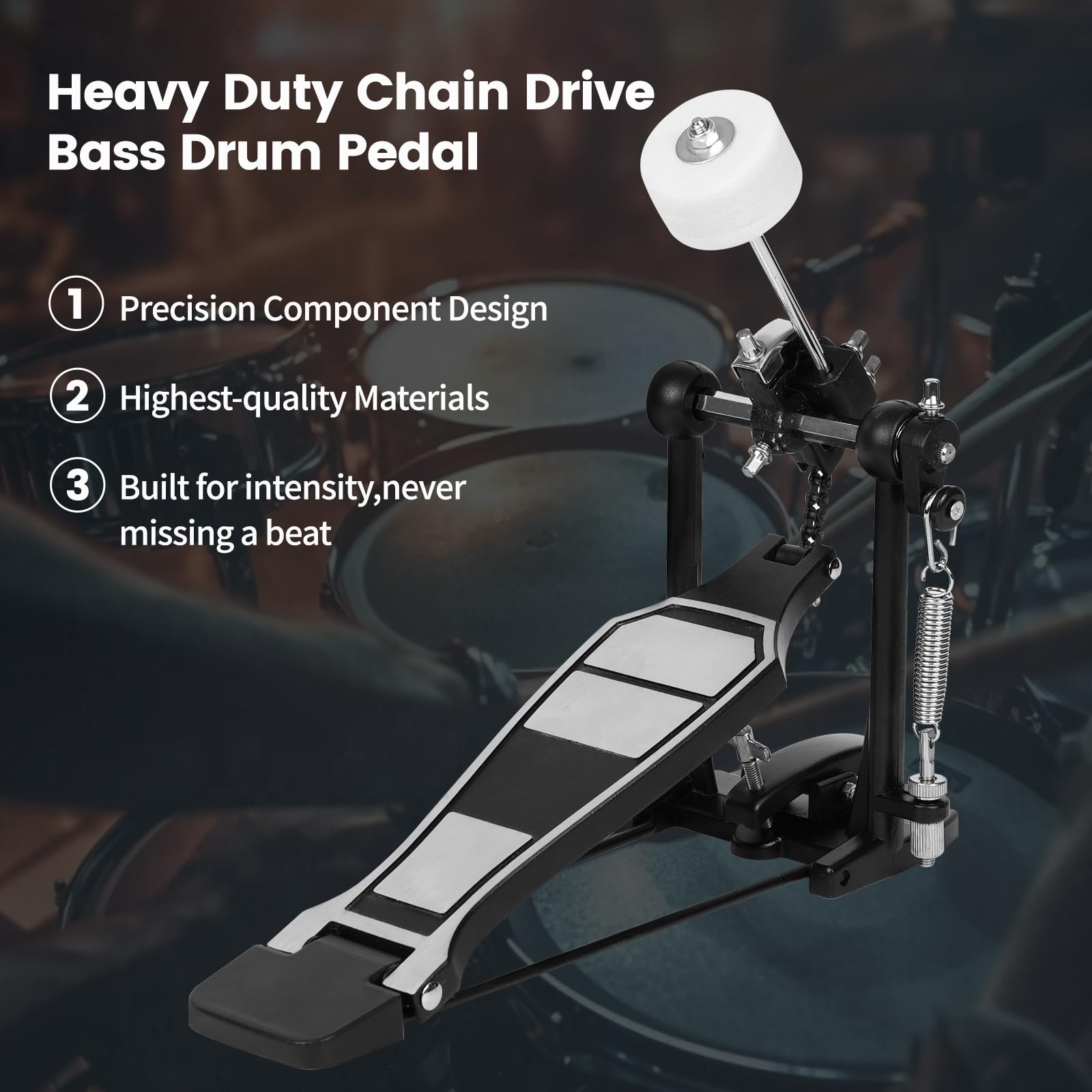 Bass Drum Pedal,Drum Pedal,Kick Drum Pedal with Hammer,Chain Drive Bass Pedal, Drum Practice Pad Instrument Accessories