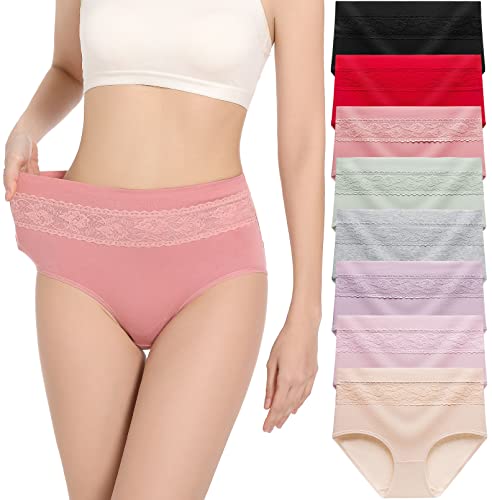 HAVVIS Women's Briefs Underwear Cotton High Waist Tummy Control Panties Rose Jacquard Ladies Panty Multipack (Brief 05-8 Pack - Assorted Colors, Medium)