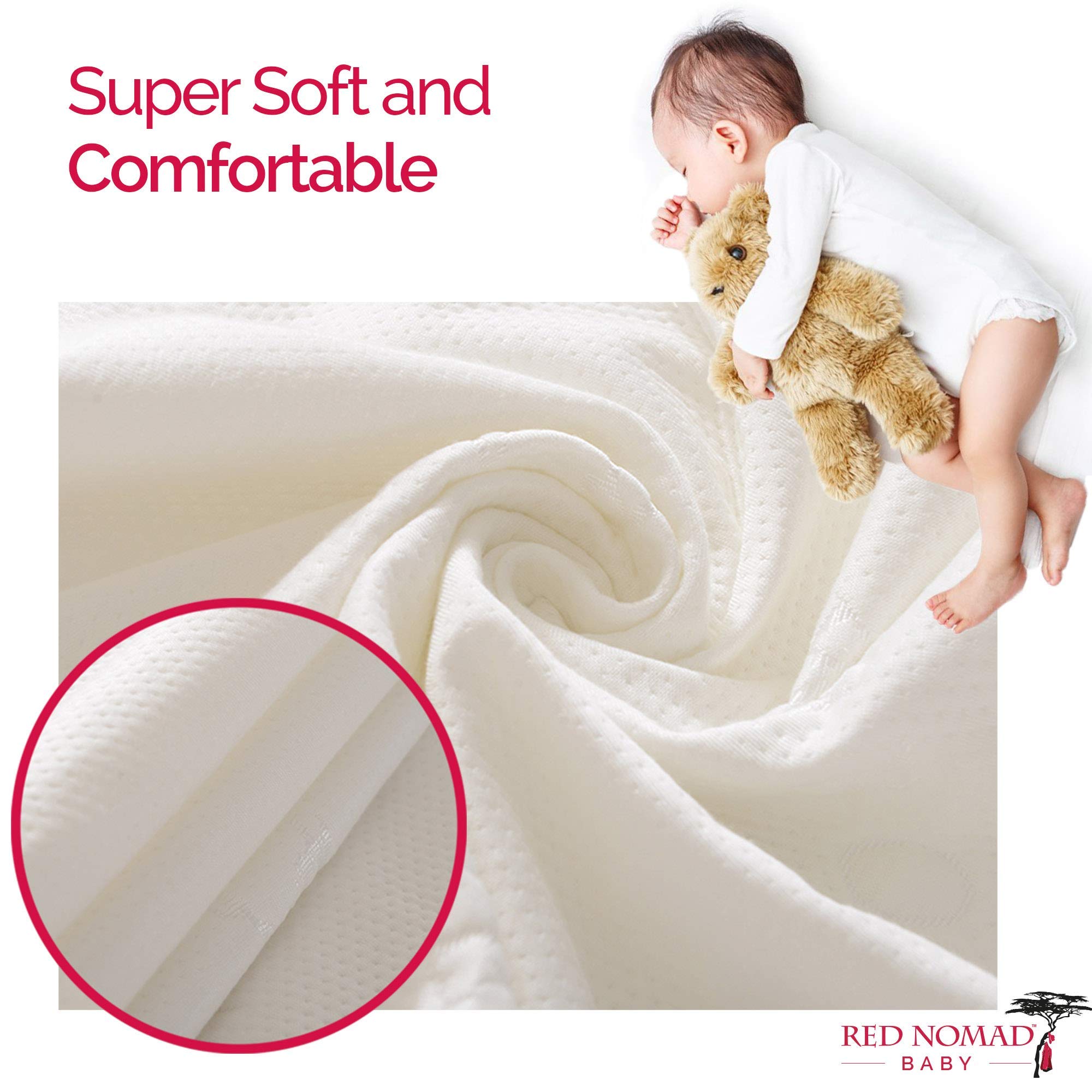 Red Nomad Waterproof Mattress Protector, Total Baby Crib Bed Mattress Cover, Ultra-Soft Bamboo Fabric with Noiseless Polyurethane Backing - Mini Crib Size