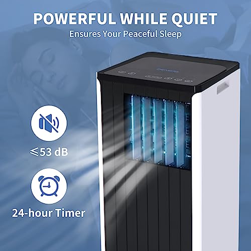 DENBIG Portable Air Conditioner for Room up to 350 sq.ft, 8,000 BTU A/C Unit with Dehumidifier and Cooling Fan with 2 Speeds, 24-Hour Timer, Sleep Mode, Remote Control, Window Installation Kit