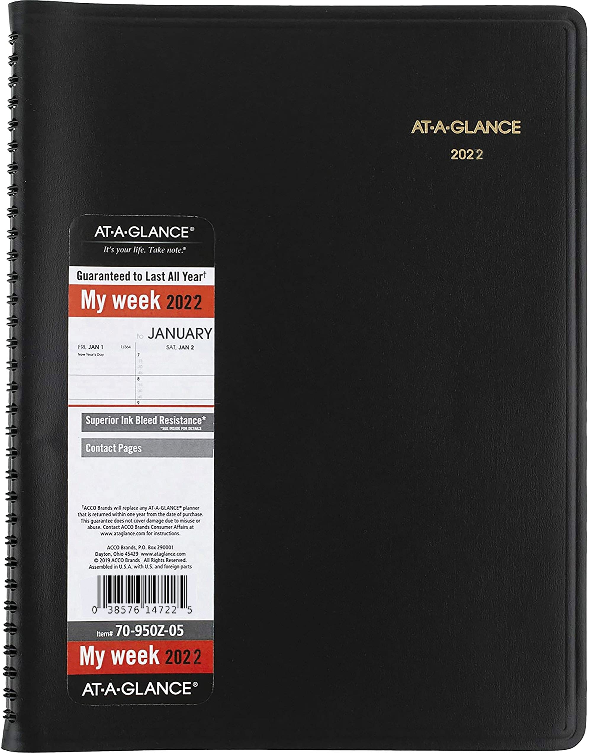 At-A-Glance 70951G05 Recycled Weekly Vertical-column Format Appointment Book, 8.75 X 7, Black Cover, 12-month (jan To Dec): 2023