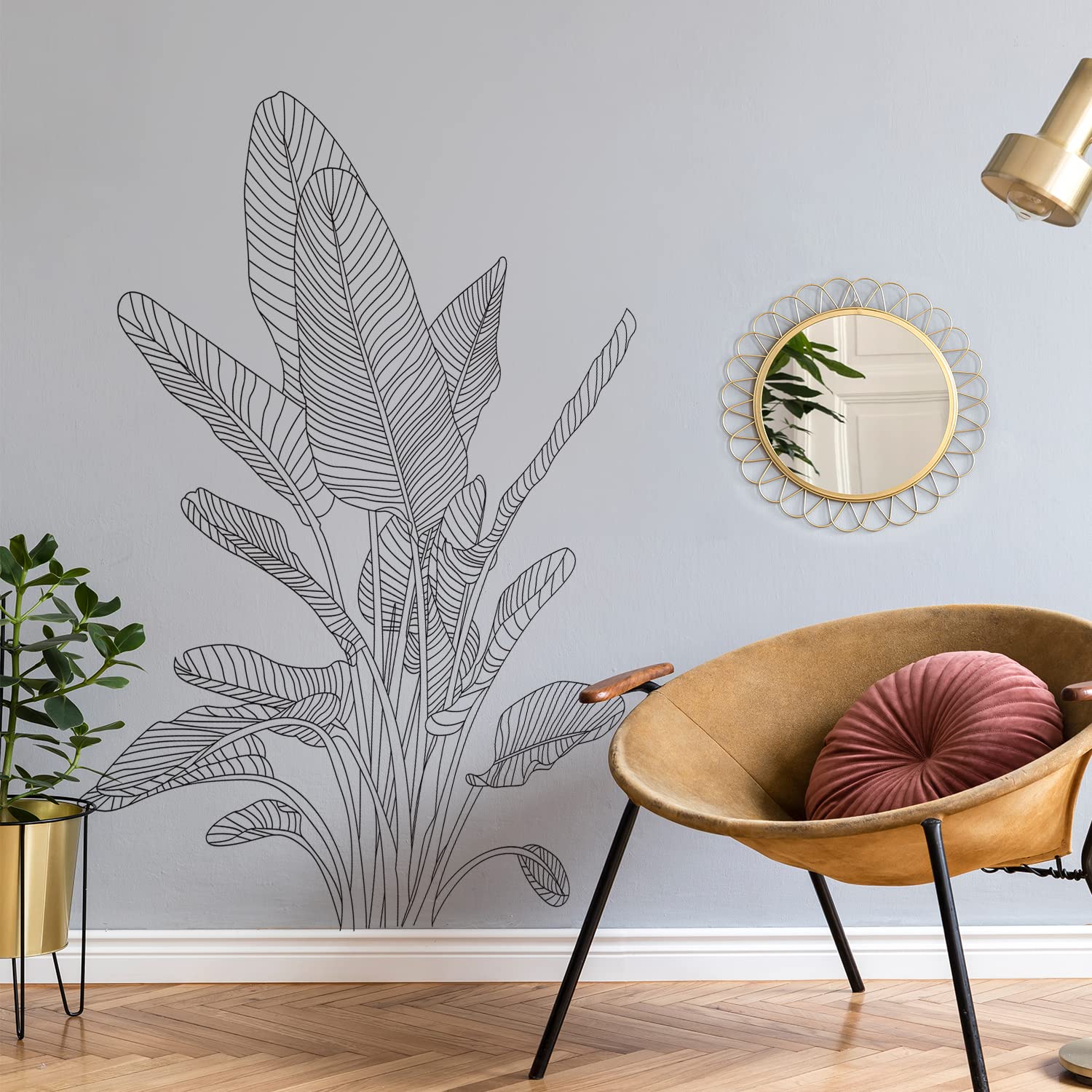 Supzone Simple Tropical Plants Wall Stickers Boho Modern Style Wall Decal Sketch Tropical Palm Leaves Wall Art Sticker for Bedroom Living Room Kitchen Sofa TV Backdrop Wall Decoration