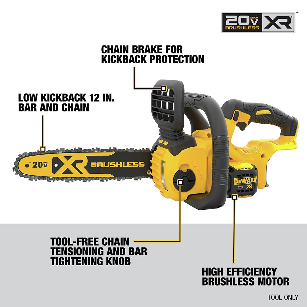 Dewalt DCCS620BDCB240C-BNDL 20V MAX XR Brushless Lithium-Ion 12 in. Compact Chainsaw and 20V MAX 4 Ah Lithium-Ion Battery and Charger Starter Kit Bundle