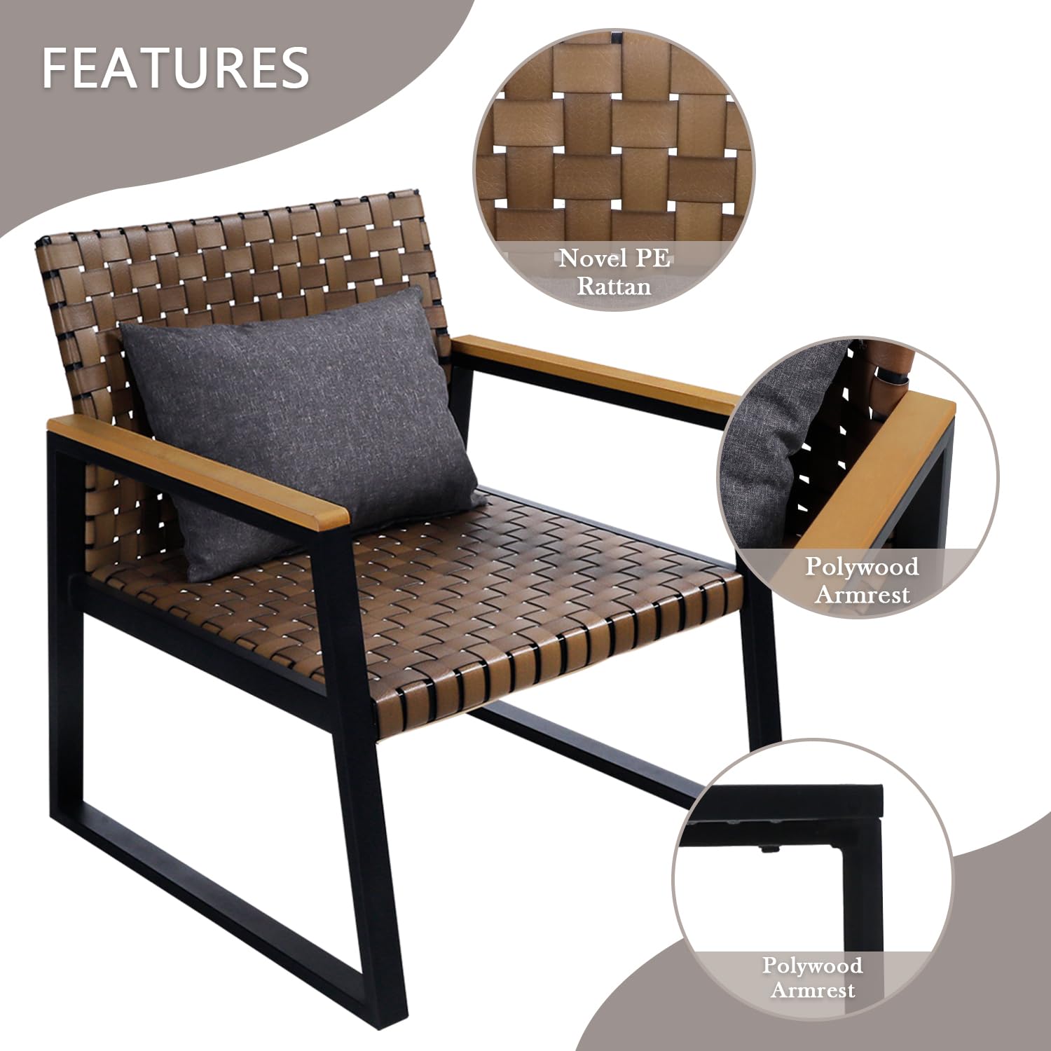 ENSTVER 3-Piece Wicker Patio loveseat Furniture Conversation Set,Outdoor loveseat with Coffee Table for Backyard, Porch, Deck, Garden