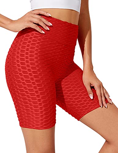 cailami Women's High Waisted Butt Lifting Biker Gym Workout Yoga Shorts, Small, Red