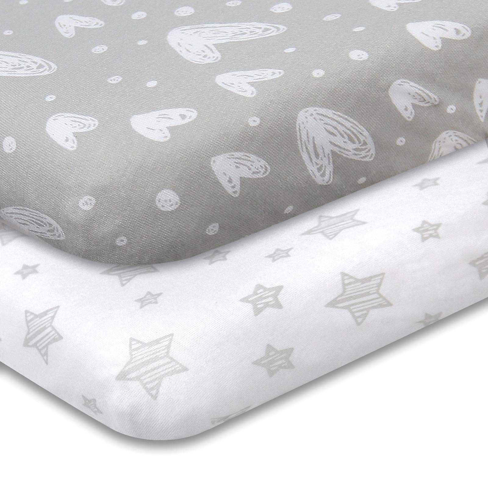 Changing Pad Liner 5 Count, Waterproof Larger Changing Pad Cover 28" X 15", Cotton Terry (Solid Improved Thickness) / Pack n Play Fitted Sheet, Soft Jersey Cotton, 2 Pack