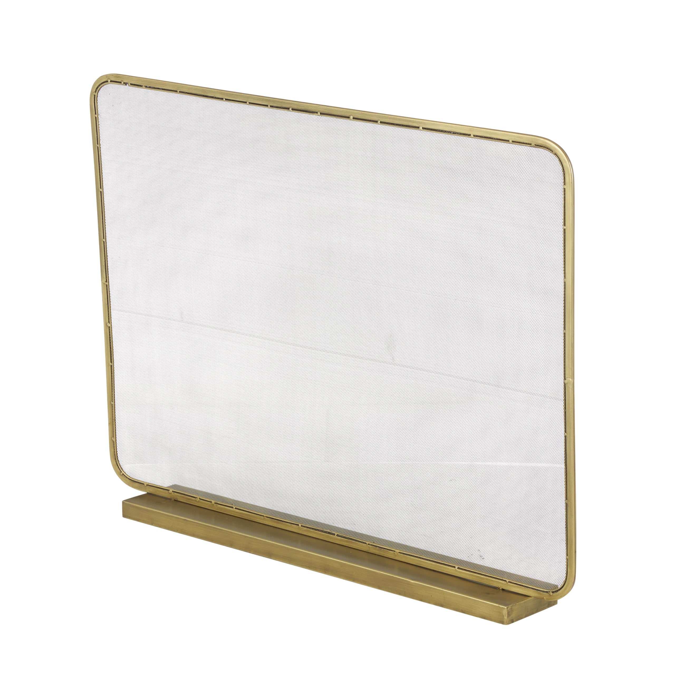 Deco 79 Metal Geometric 1 Panel Fireplace Screen with Rounded Edges and Rectangular Base, 38" x 5" x 29", Gold