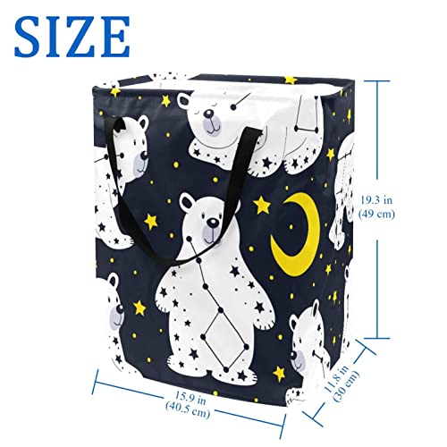 Constellation Bear with Moon Stars Print Collapsible Laundry Hamper, 60L Waterproof Laundry Baskets Washing Bin Clothes Toys Storage for Dorm Bathroom Bedroom