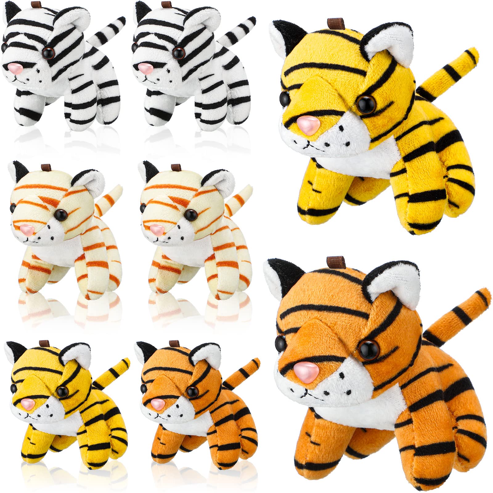 Kasyat 8 Pieces Mini Stuffed Wild Animals Jungle Animal Plush Toys in 4 Inch, Cute Tiger Plush for Animal Themed Parties, Birthday Party, Teacher and Student Achievement Award,Random Colors