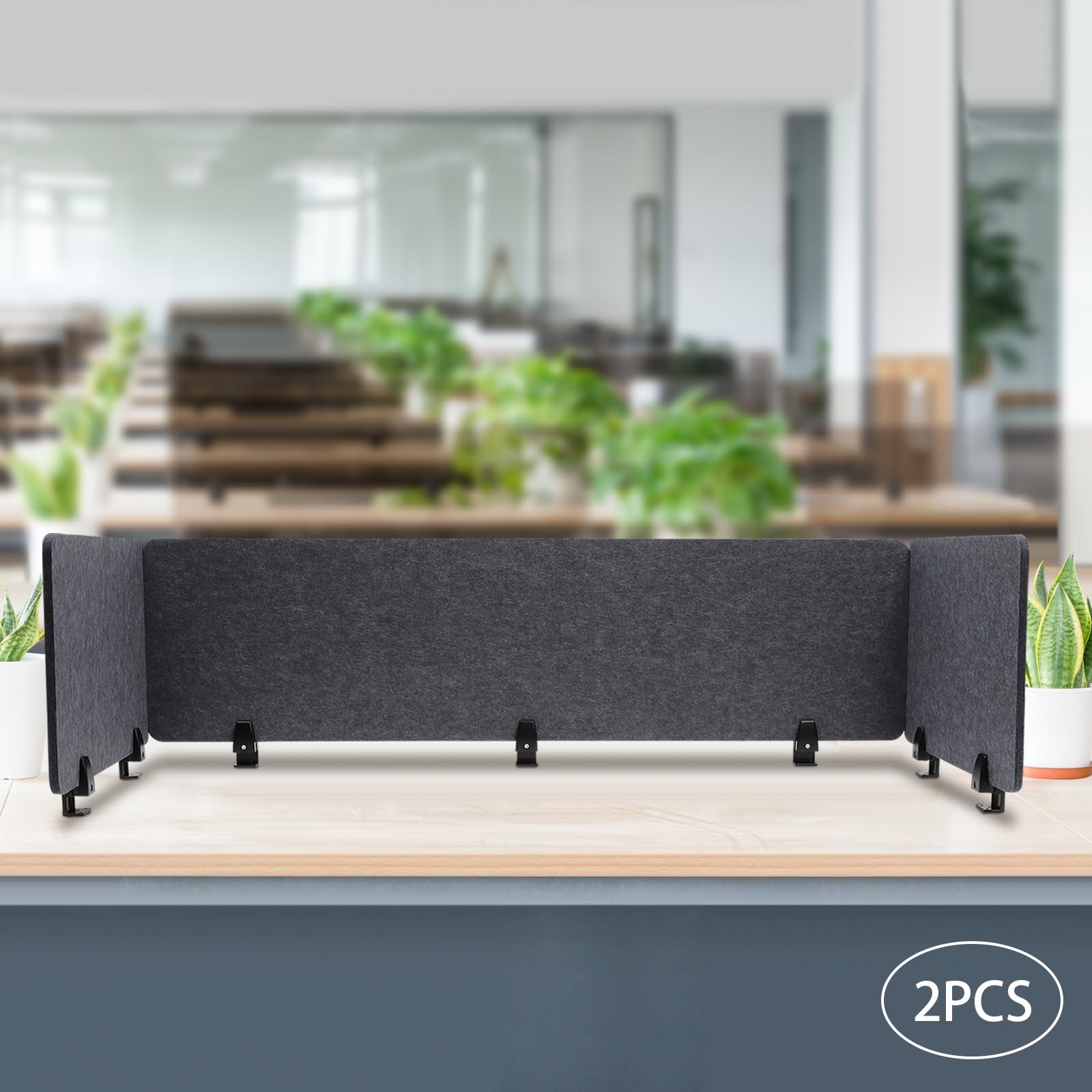 BANLICALI Desk Divider, Modern Stand Up Desk Divider Privacy Panel, Desktop Clamp-On Privacy Board for Classrooms, Libraries, Business Anthracite Gray (59" x 16"+23.6" x 16")