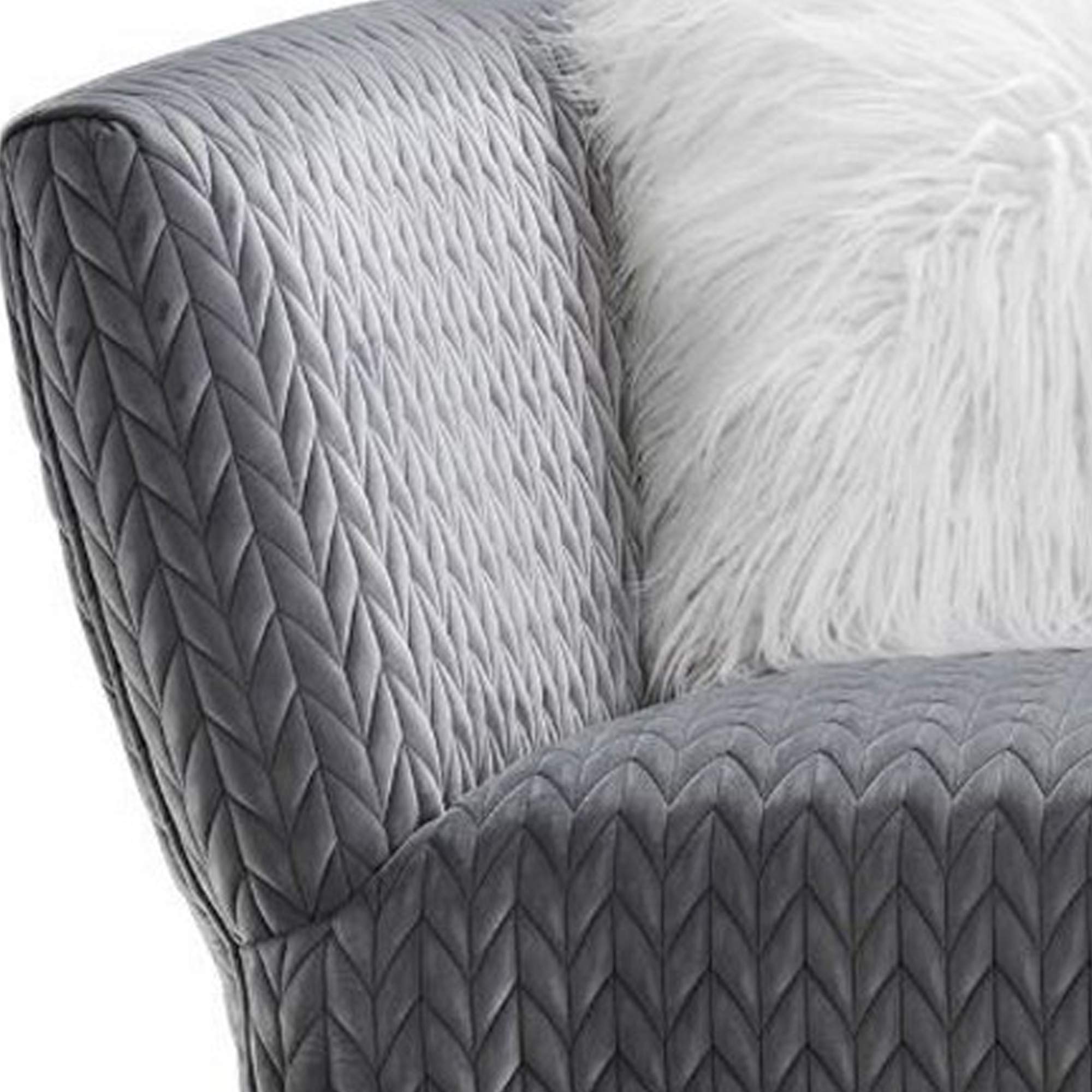 Benjara Fabric Upholstered Sofa with Stitched Chevron Details, Gray and Gold