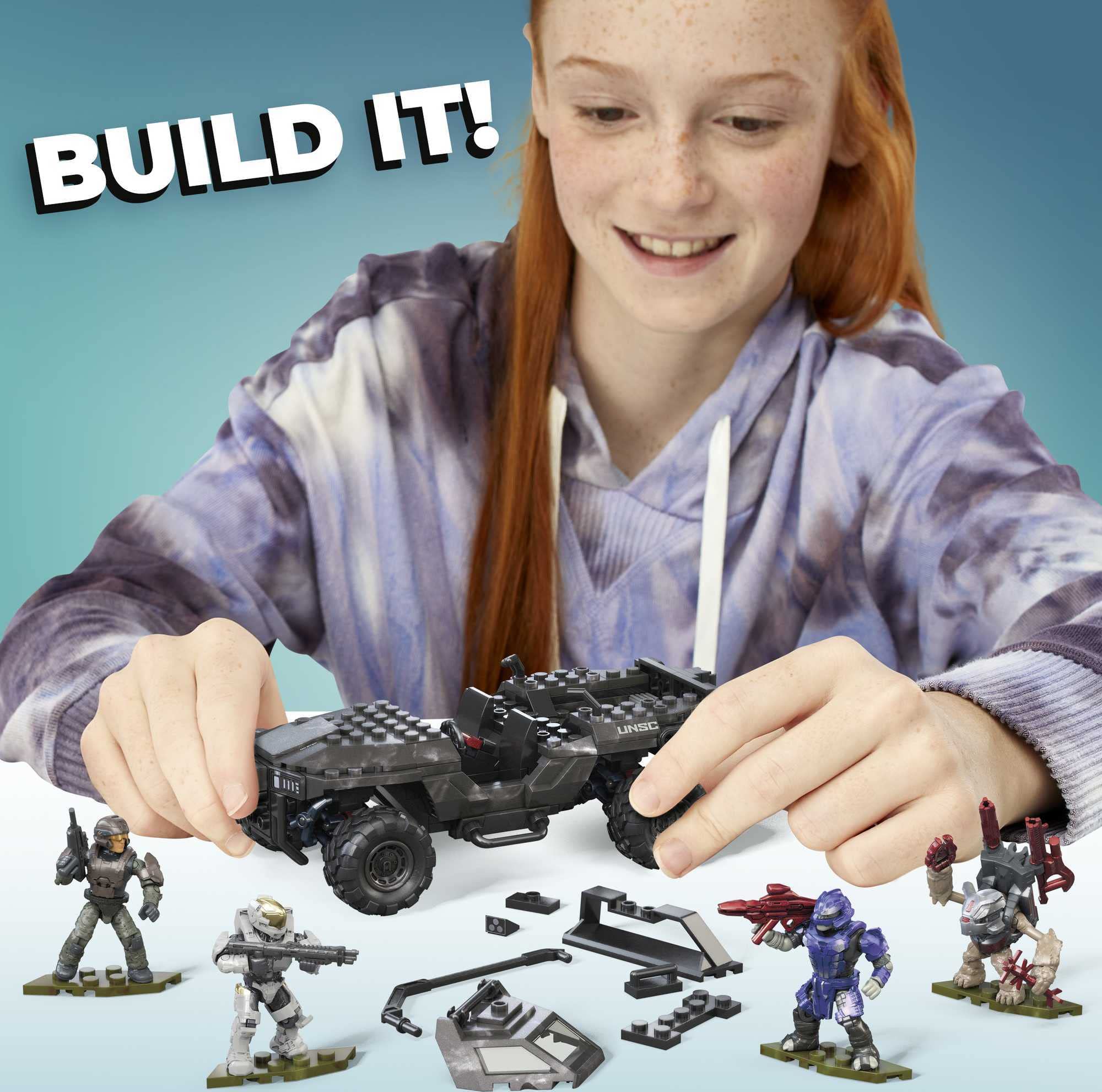 Mega Halo Infinite Toy Car Building Toys Set, UNSC Razorback Blitz Vehicle with 303 Pieces, 4 Micro Action Figures and Accessories, Gift Ideas