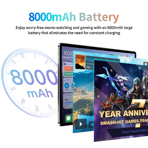 BLACKCYBER Android 13 10.1 Inch Tablet, 8GB RAM 256GB ROM Octa-Core Processor, 1960x1200 IPS FHD Screen, 8+16MP Camera, Bluetooth 5.0, 2.4G/5G WiFi, 8000mAh, GPS, Dual Speaker, 1TB Expandable (Blue)