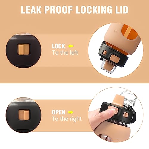 Kodrine Water Bottle with Soft Straw and Carry Loop, 32 oz Glass Water Bottle, Bottle with Locking Lid Leakproof, Sports Water Jug, Motivational Drinking Bottles for Gym Travel Home, Amber