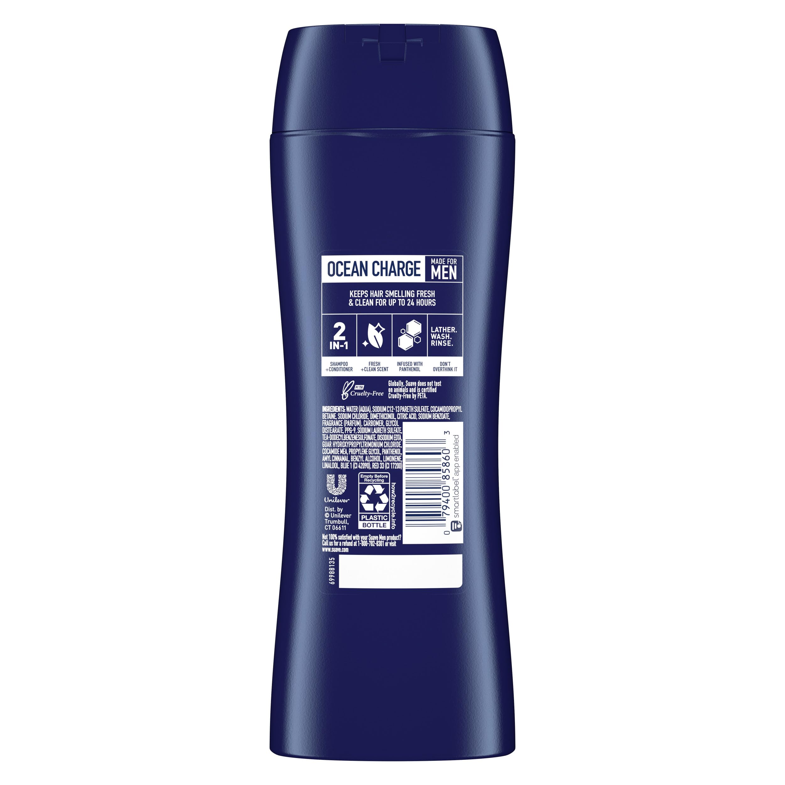 Suave Men Shampoo and Conditioner 2 in 1 Ocean Charge – Vitamin & Moisture-Rich Mens Shampoo and Conditioner Set in One Recyclable Bottle, Fresh, Clean Scent, 12.6 Oz Ea (Pack of 2)